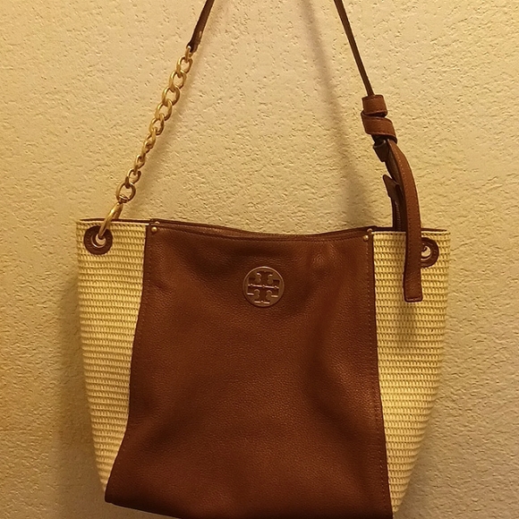 Tory Burch | Bags | Tory Burch Everly Leather Straw Hobo | Poshmark